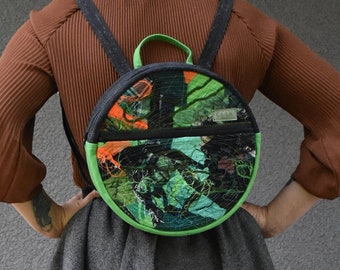 Small Round Recycled Backpack, Sustainable Upcycled Fabric Backpack ...