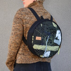 Upcycled Backpack, Sustainable Fabric Backpack, Medium-small Round ...
