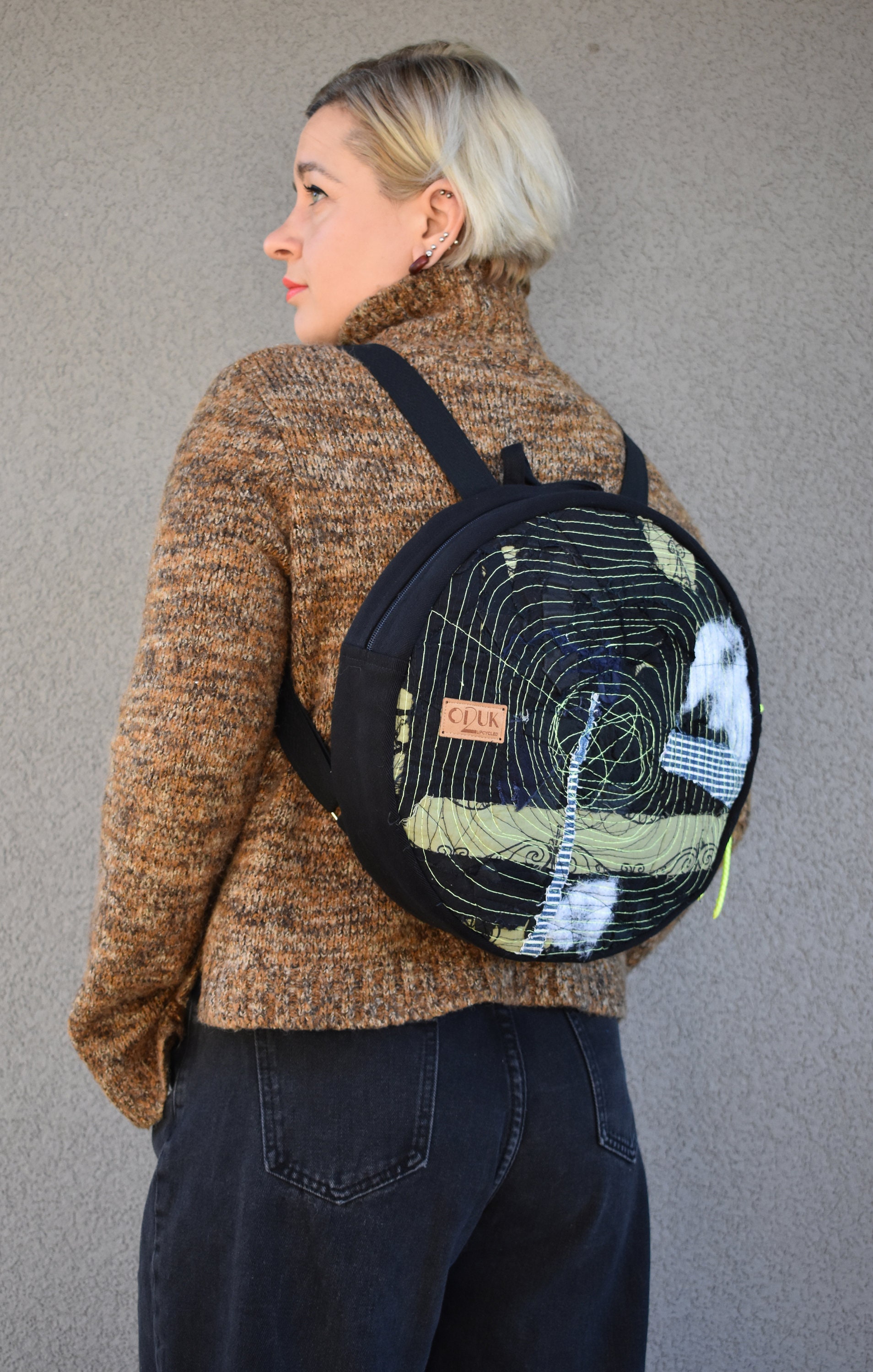 Upcycled Backpack, Sustainable Fabric Backpack, Medium-small Round ...