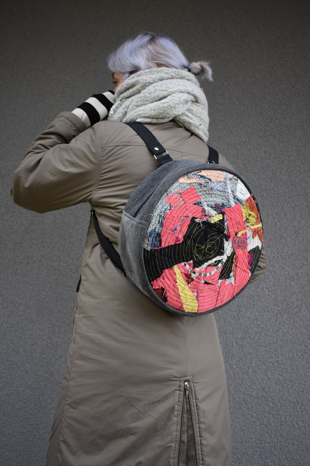 Upcycled Backpack, Sustainable Fabric Backpack, Medium-small Round ...