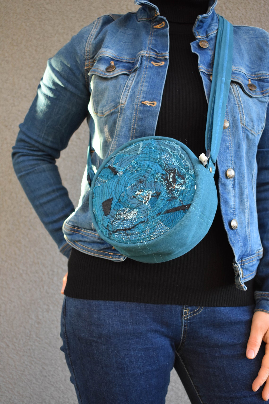 Round Mini Shoulder Purse, Dark Turquoise Small Circle Bag, One of a ...