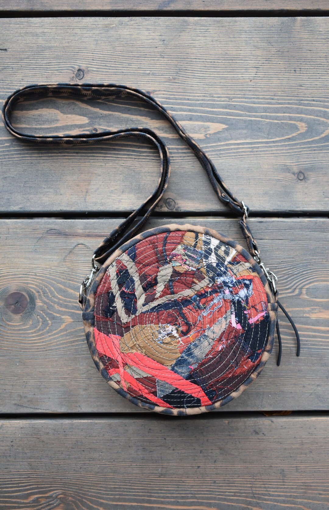 Mini Round Crossbody Bag, Upcycled Circle Purse, Colorful Underarm ...