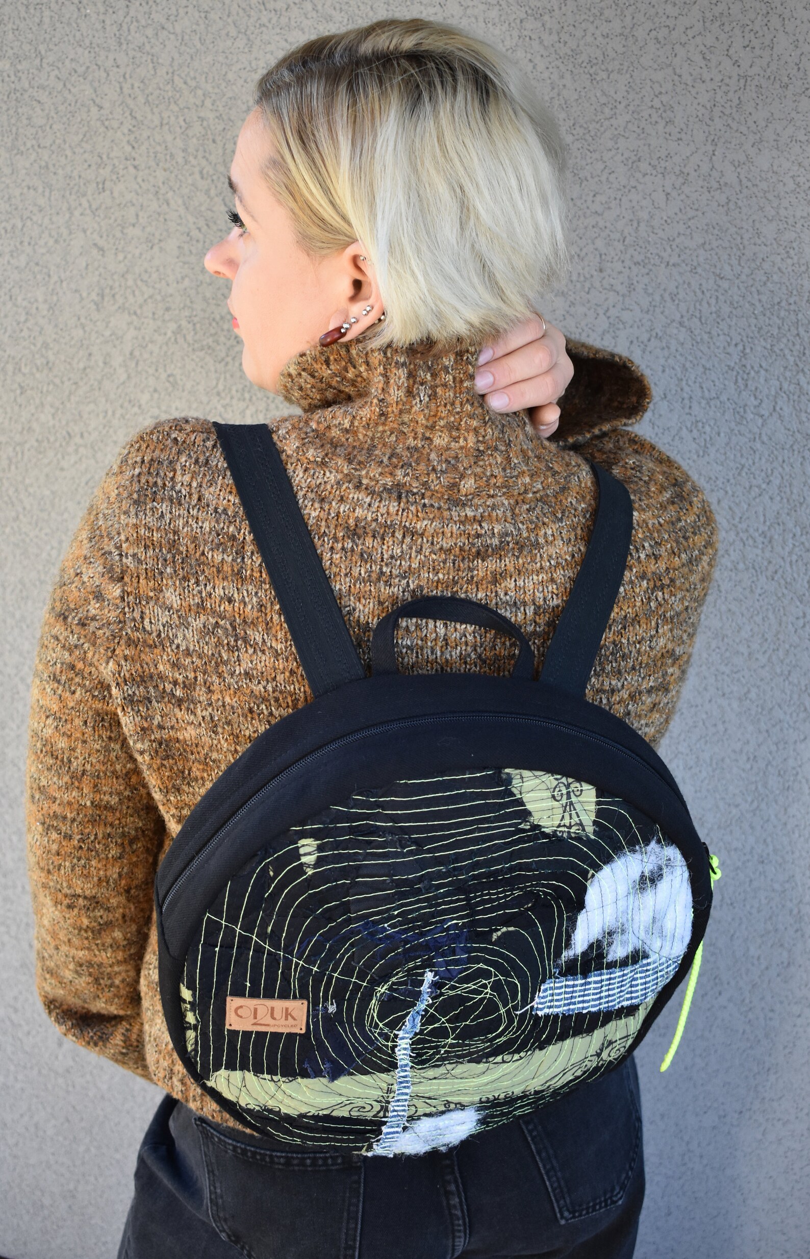 Upcycled Backpack, Sustainable Fabric Backpack, Medium-small Round ...
