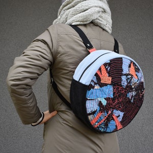 Upcycled Backpack, Sustainable Fabric Backpack, Medium-small Round ...