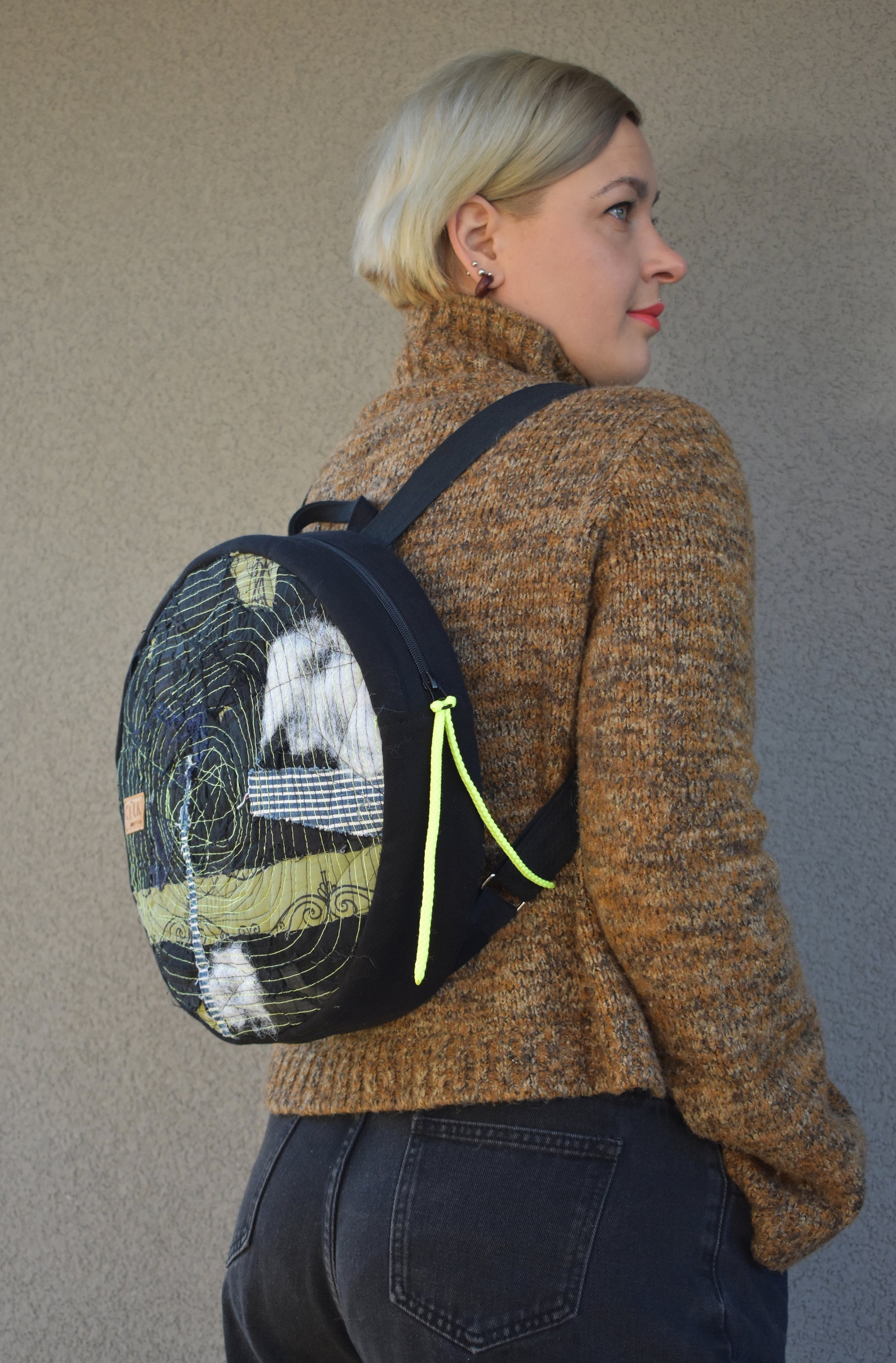 Upcycled Backpack, Sustainable Fabric Backpack, Medium-small Round ...