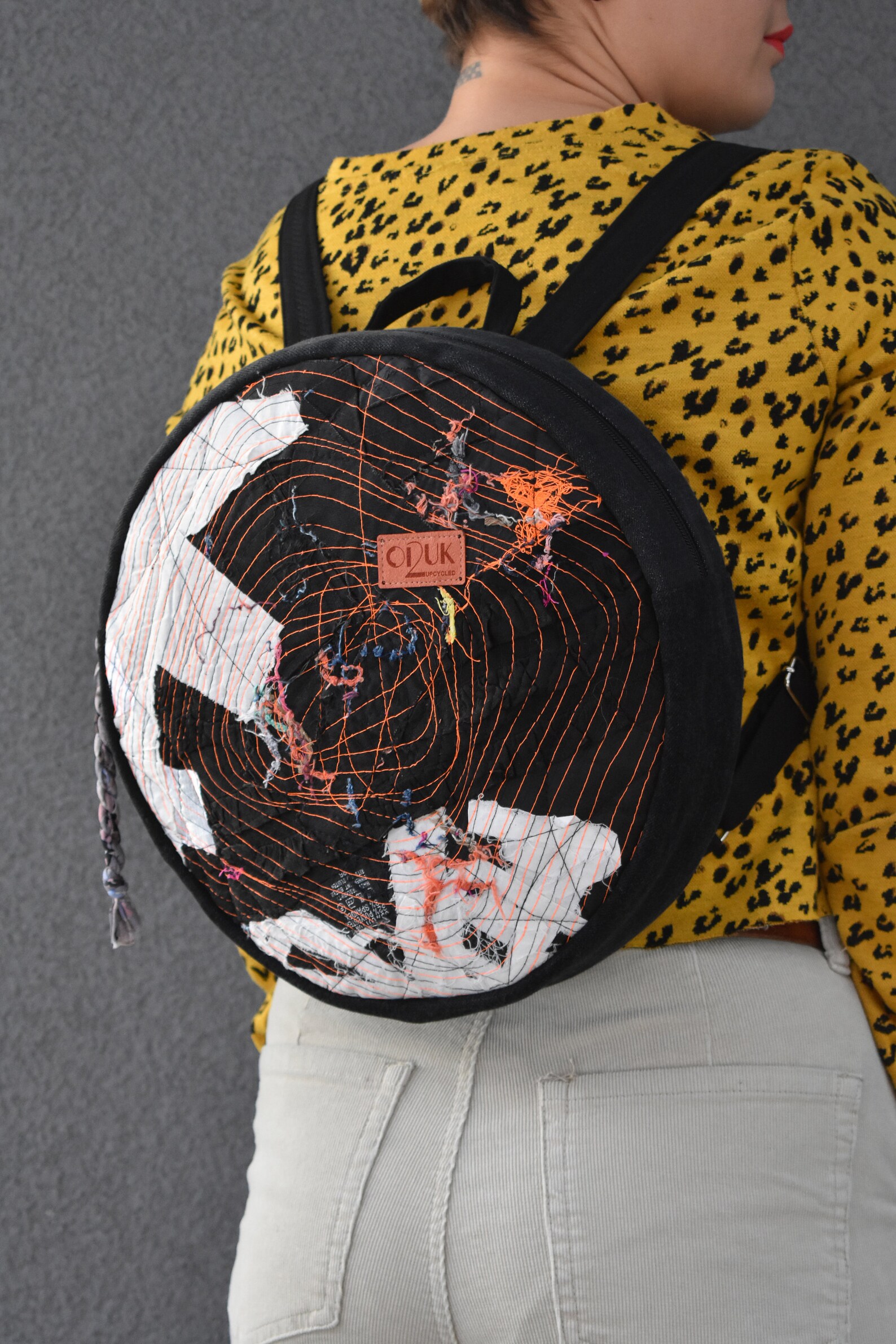 Medium-small Round Backpack Upcycled Backpack Artistic Denim - Etsy