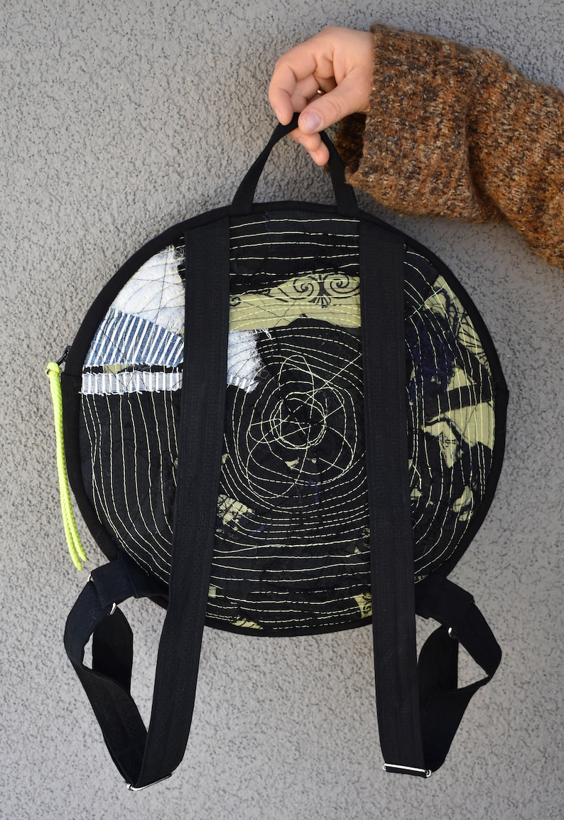Upcycled Backpack, Sustainable Fabric Backpack, Medium-small Round ...