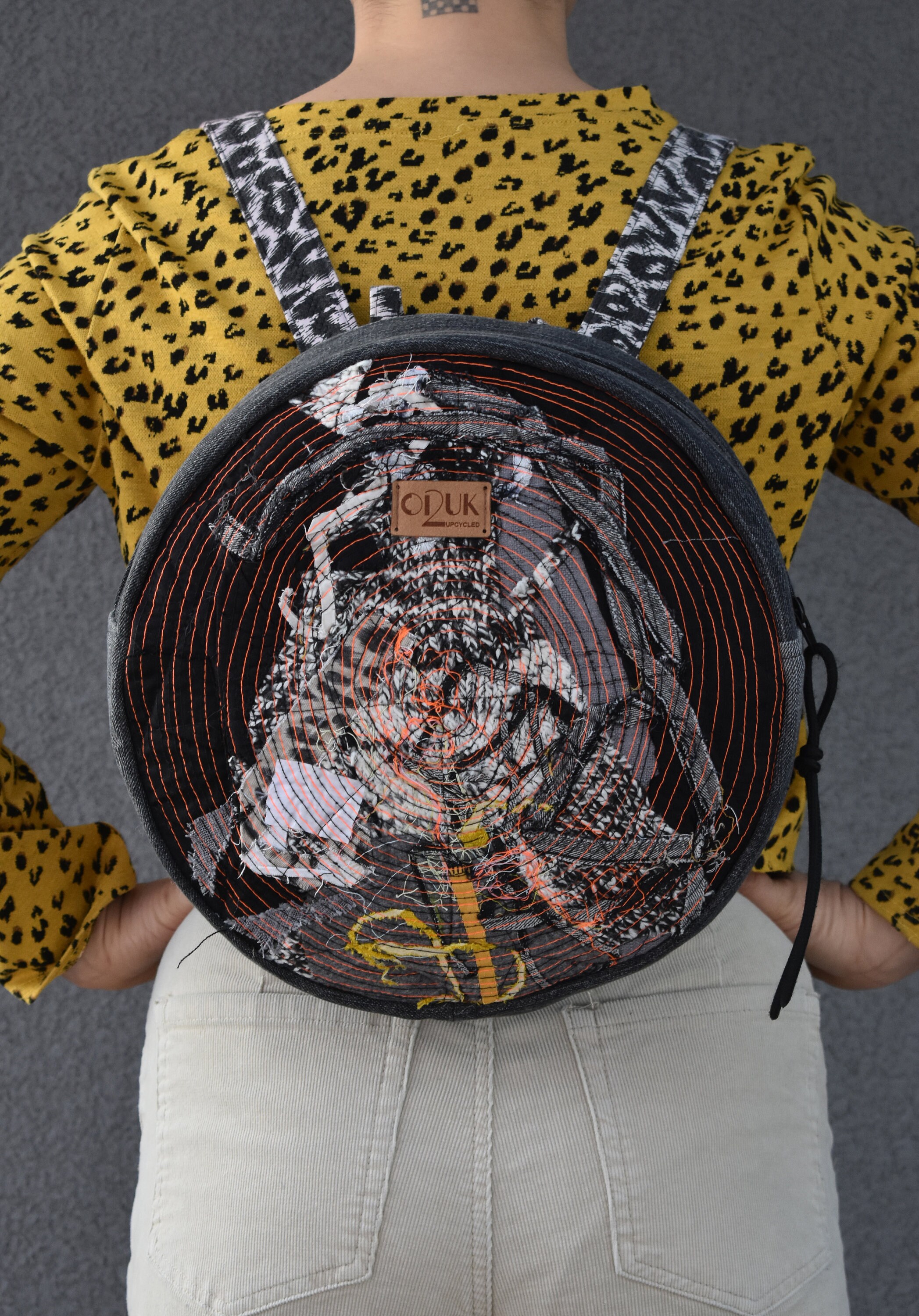 Medium-small Round Backpack Upcycled Backpack Artistic Denim - Etsy