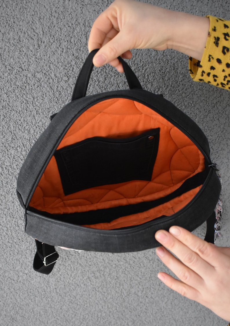 Medium-small Round Backpack Upcycled Backpack Artistic Denim - Etsy