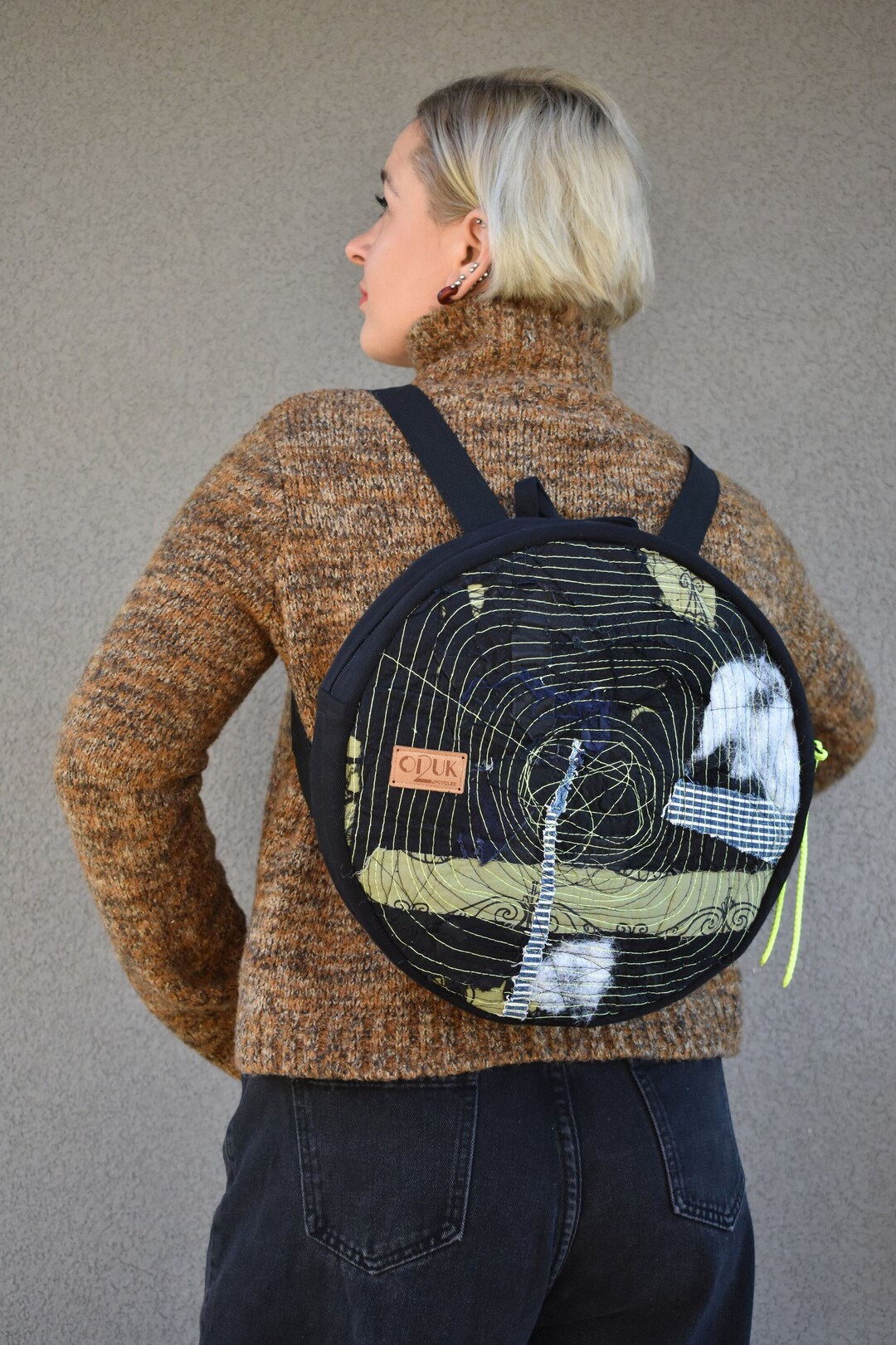 Upcycled Backpack, Sustainable Fabric Backpack, Medium-small Round ...