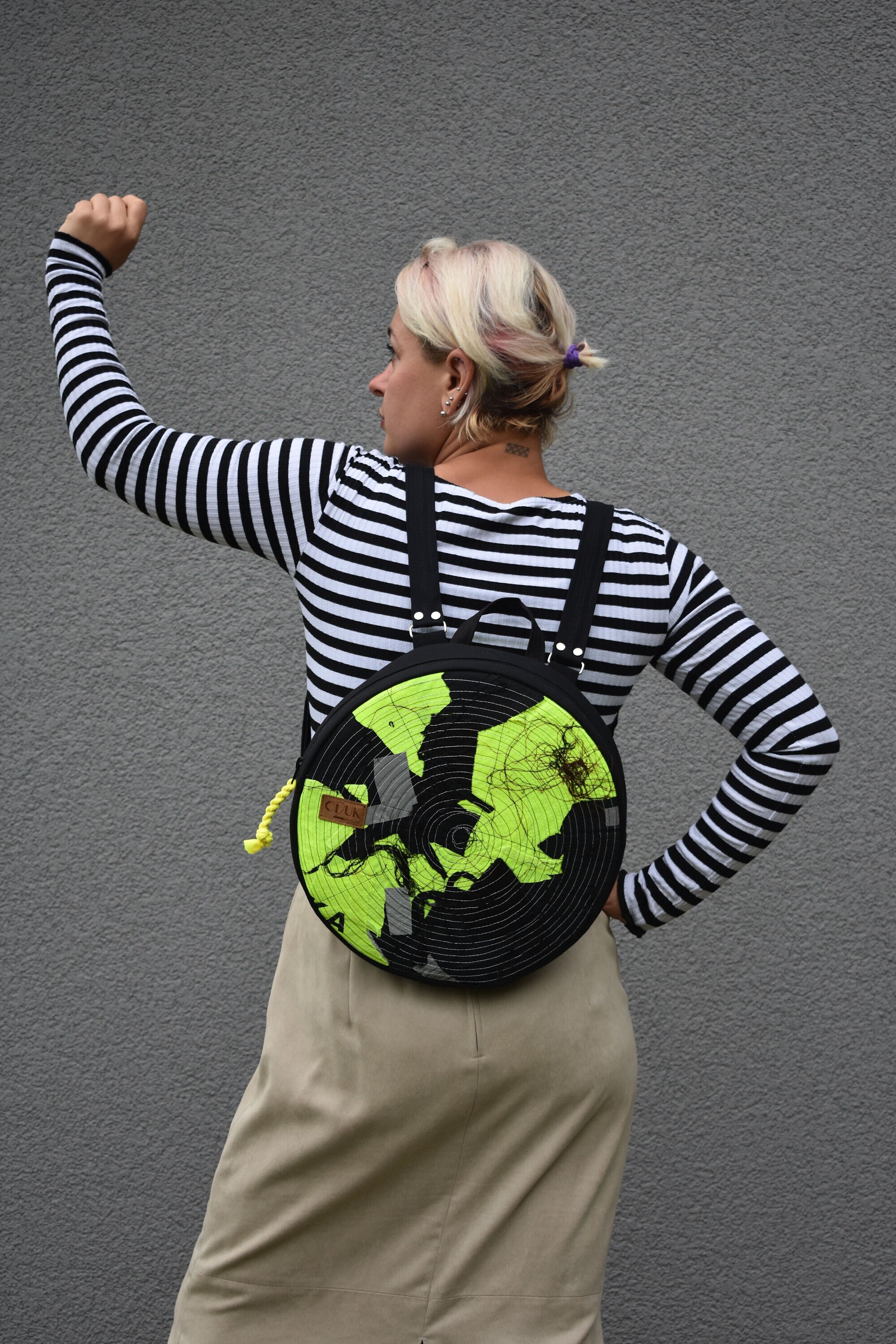 Medium Small Round Backpack, Neon Circle Backpack Made From Safety Vest ...