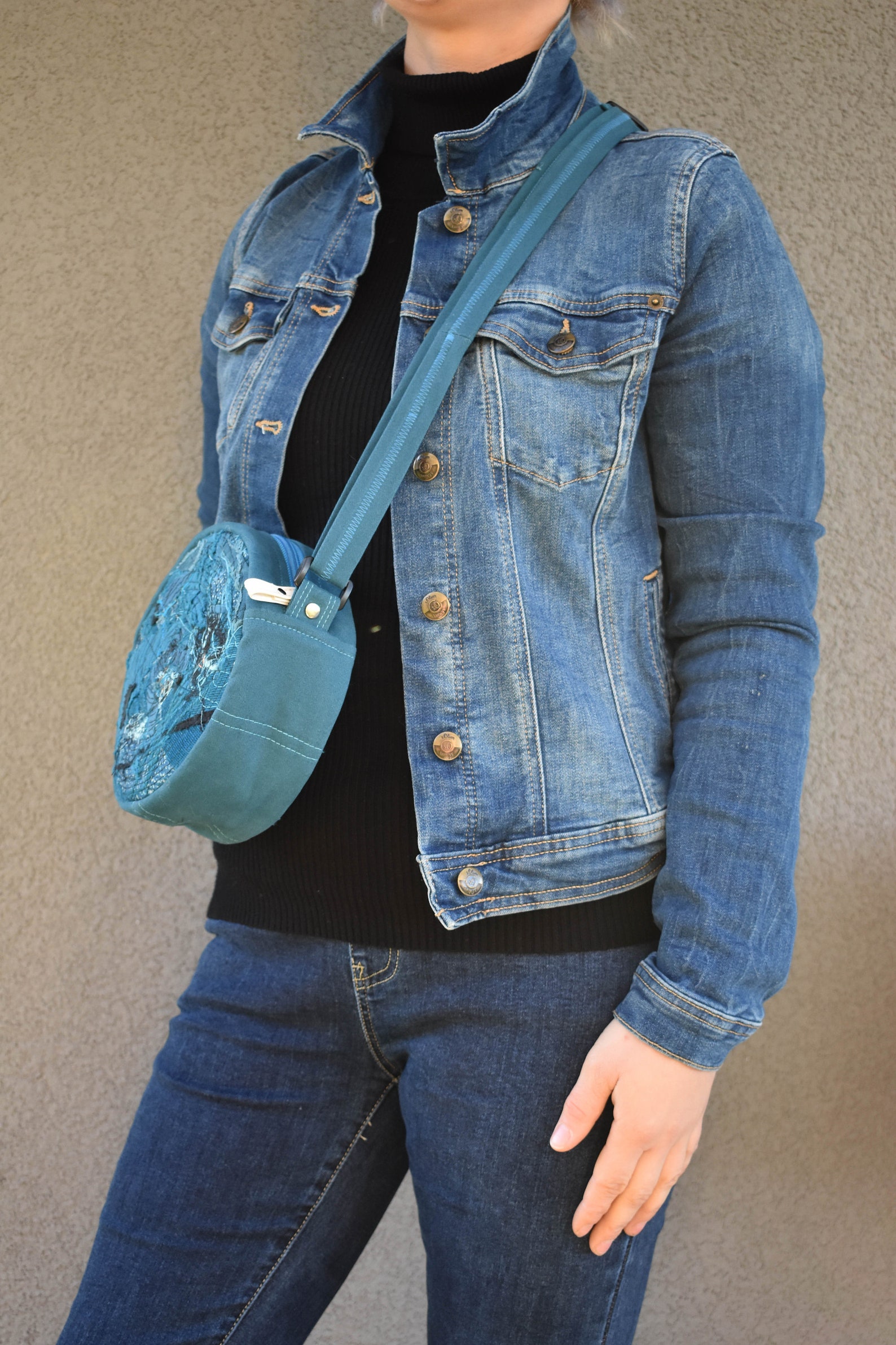 Round Mini Shoulder Purse, Dark Turquoise Small Circle Bag, One of a ...
