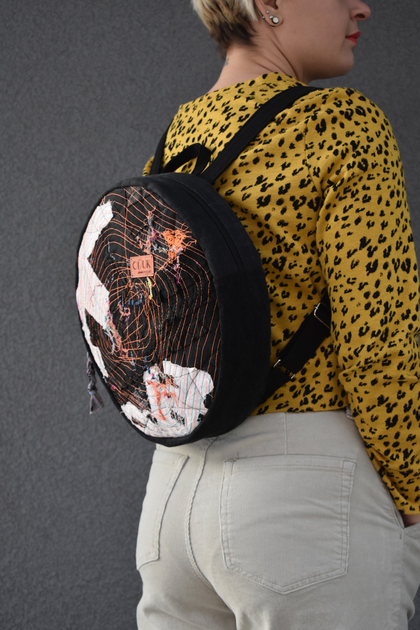 Medium-small Round Backpack Upcycled Backpack Artistic Denim - Etsy