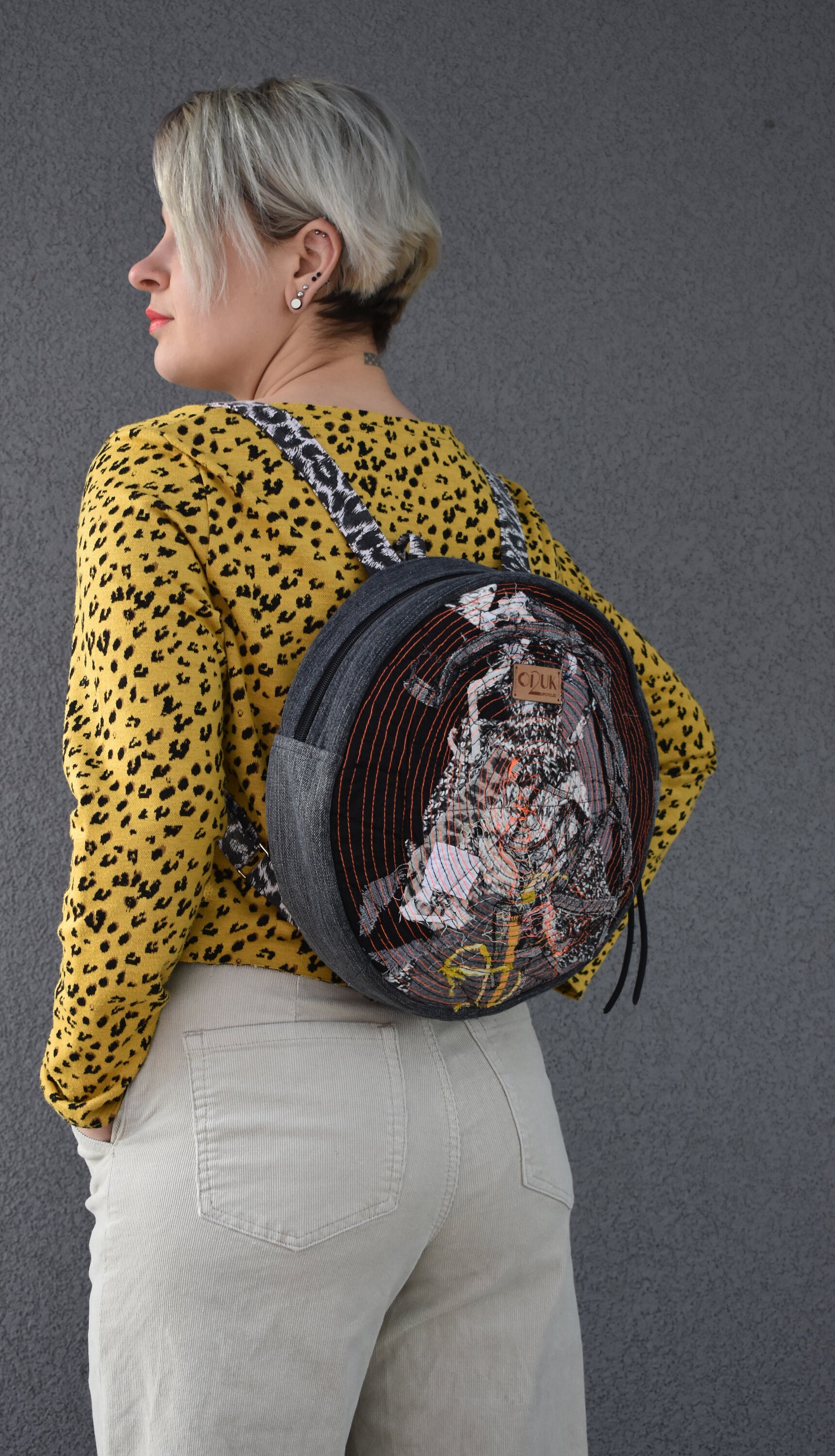 Medium-small Round Backpack Upcycled Backpack Artistic Denim - Etsy