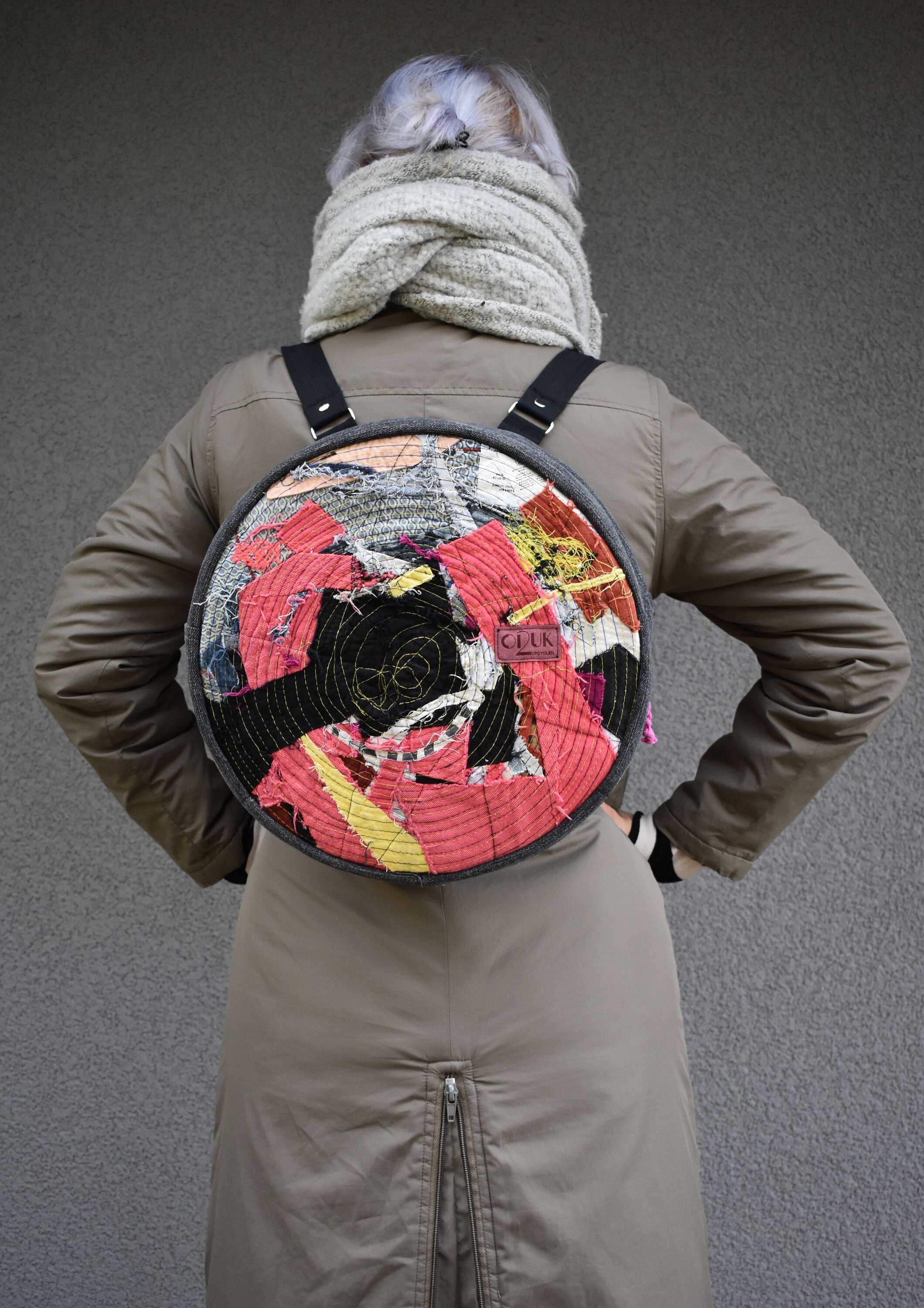 Upcycled Backpack, Sustainable Fabric Backpack, Medium-small Round ...