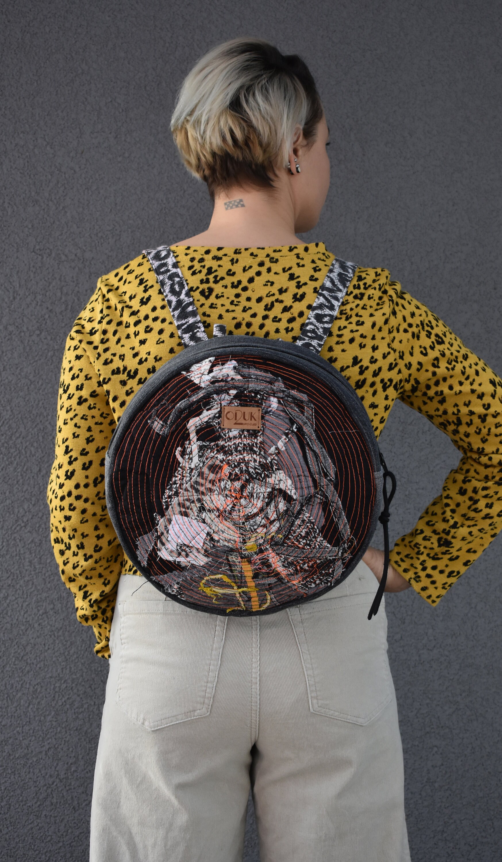 Medium-small Round Backpack Upcycled Backpack Artistic Denim - Etsy