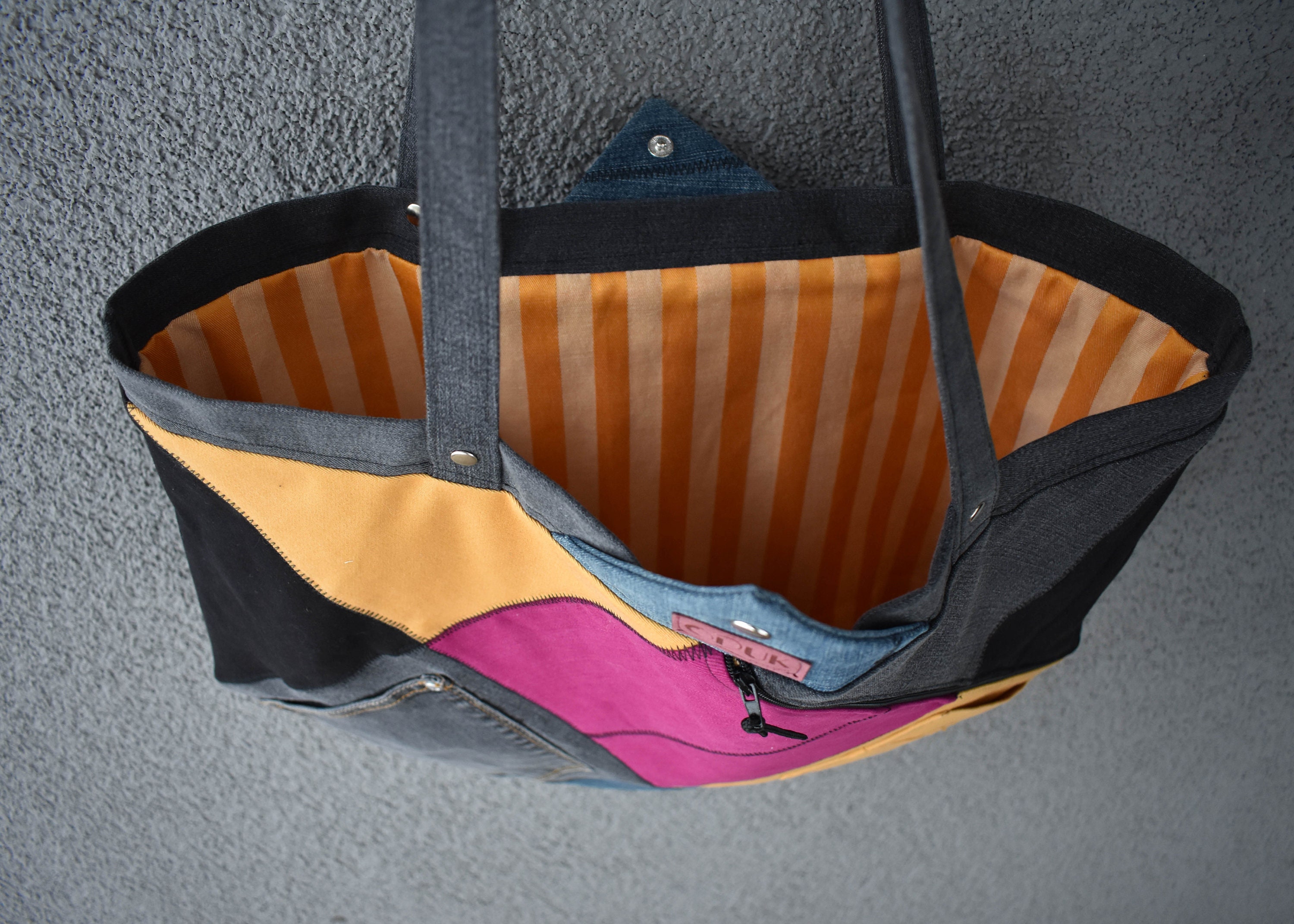 XL Patchwork Tote Upcycled Tote Bag Recycled Fabric Shoulder - Etsy