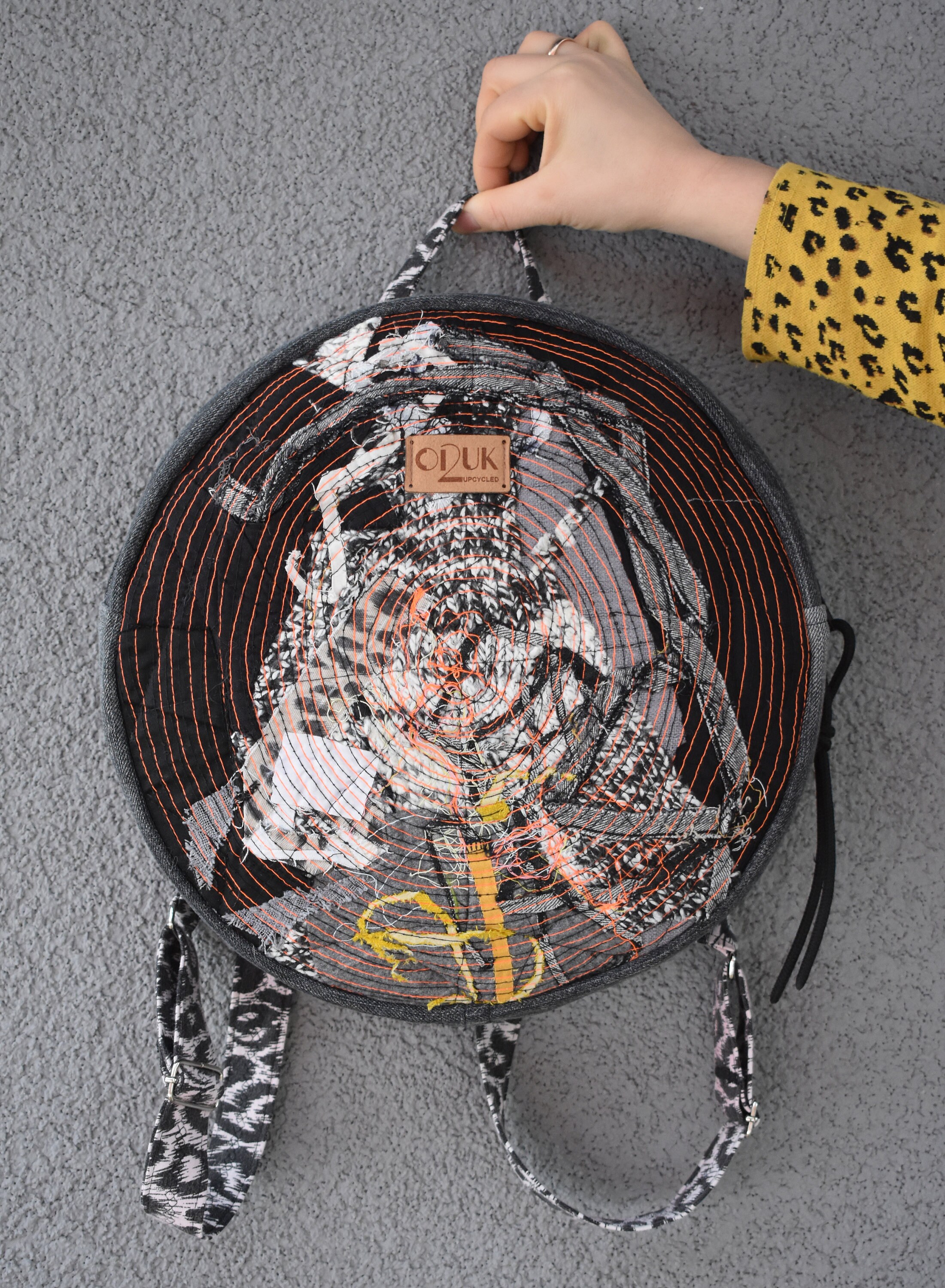 Medium-small Round Backpack Upcycled Backpack Artistic Denim - Etsy
