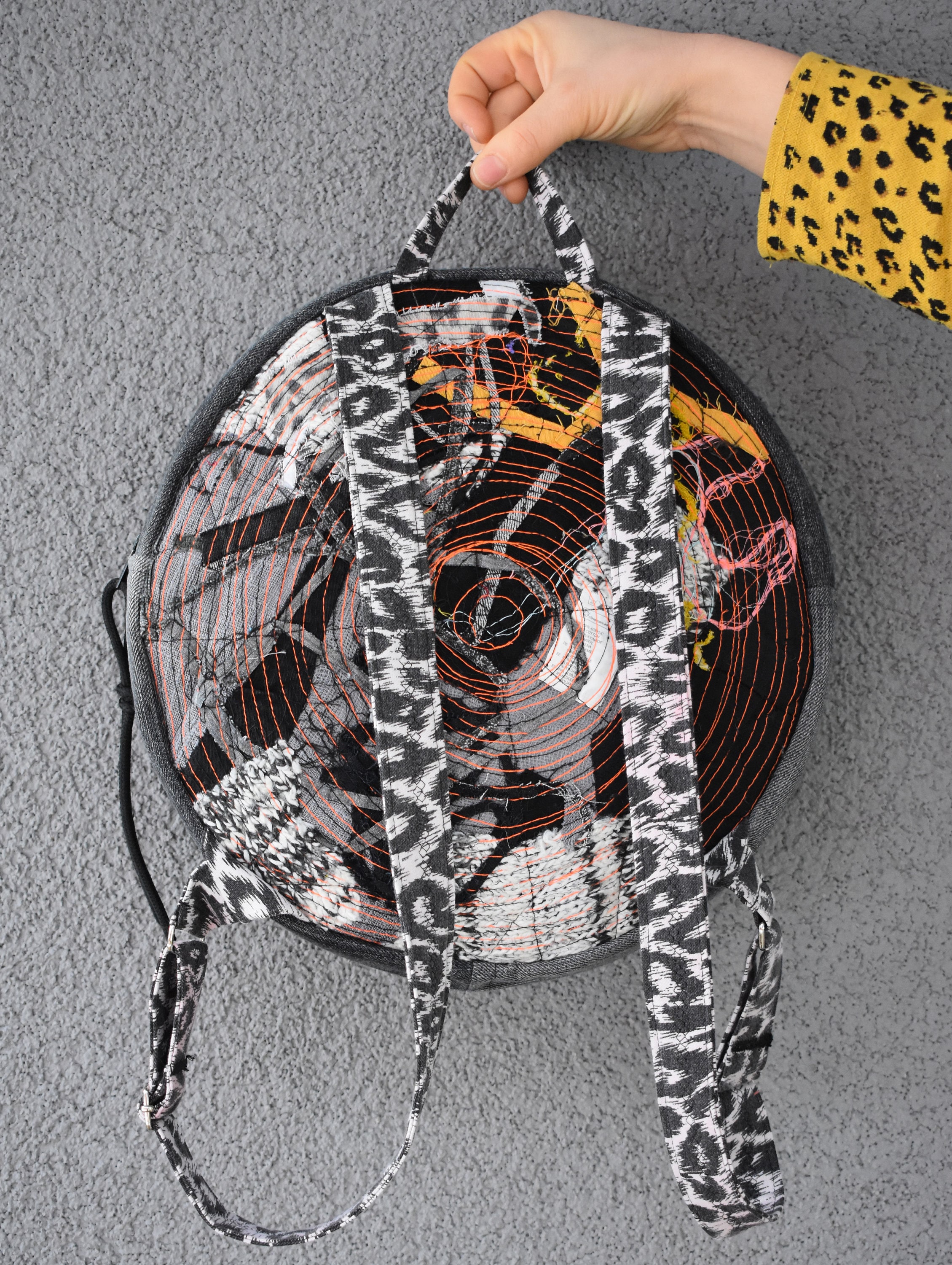 Medium-small Round Backpack Upcycled Backpack Artistic Denim - Etsy