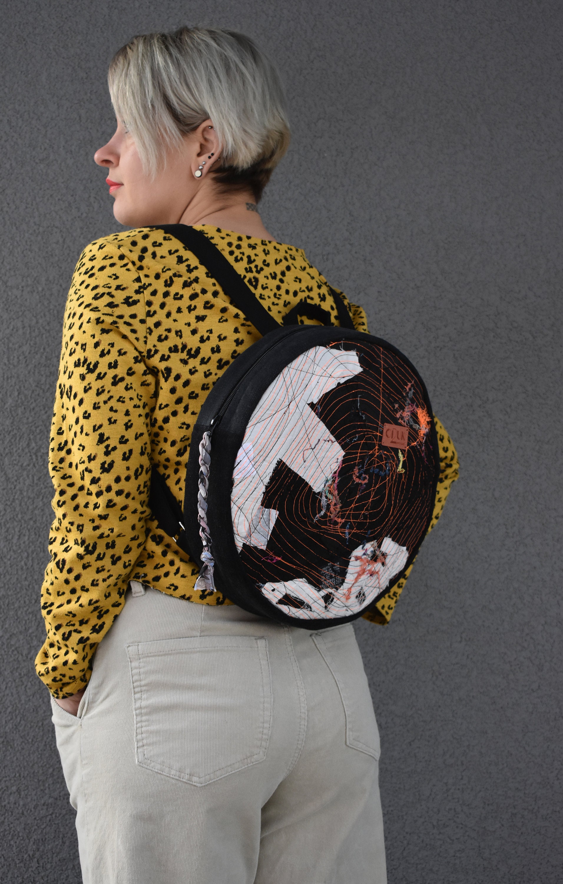 Medium-small Round Backpack Upcycled Backpack Artistic Denim - Etsy