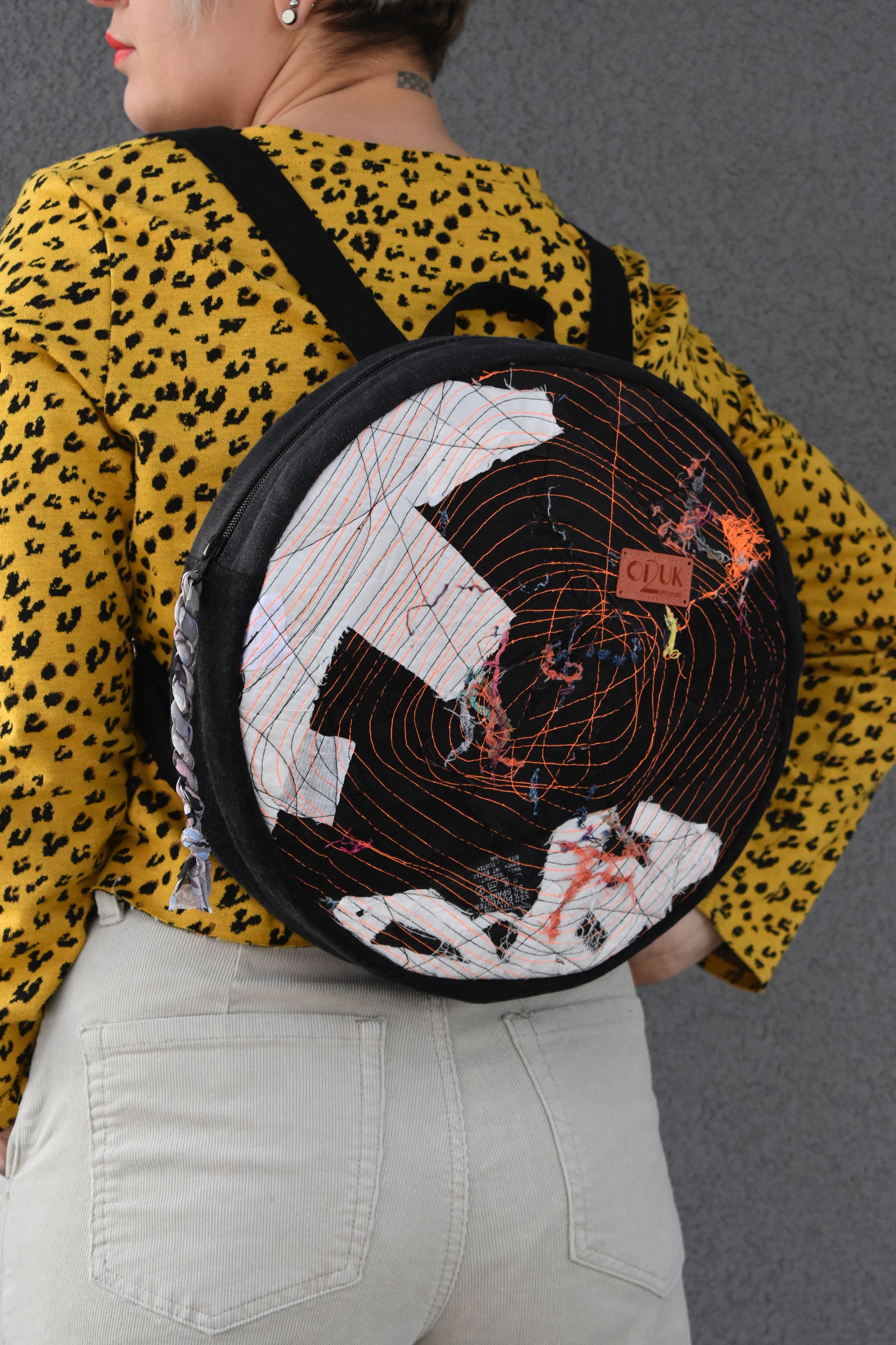 Medium-small Round Backpack Upcycled Backpack Artistic Denim - Etsy