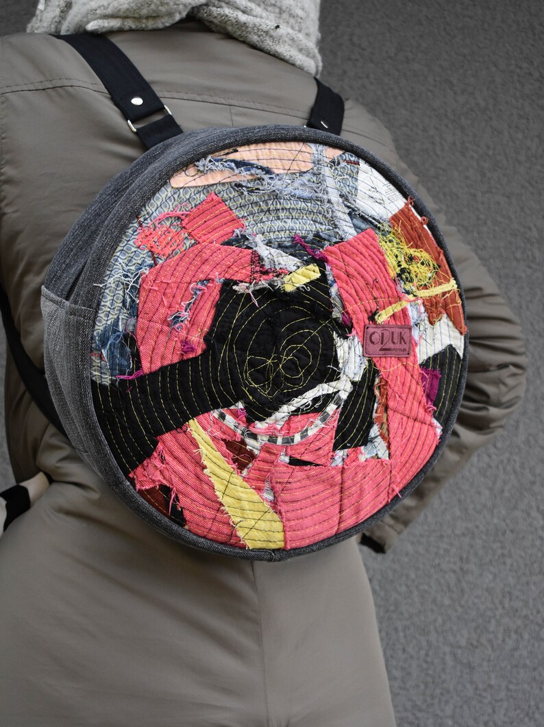 Upcycled Backpack, Sustainable Fabric Backpack, Medium-small Round ...