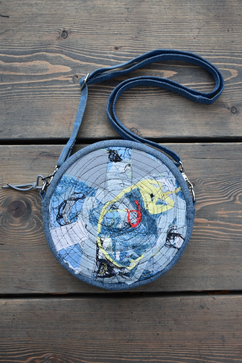 Mini Round Crossbody Bag, Upcycled Circle Purse, Colorful Underarm ...