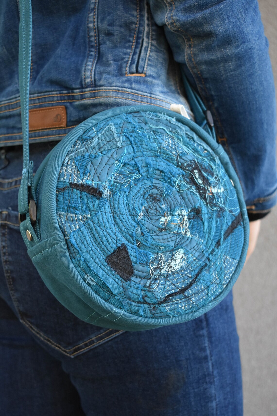 Round Mini Shoulder Purse, Dark Turquoise Small Circle Bag, One of a ...