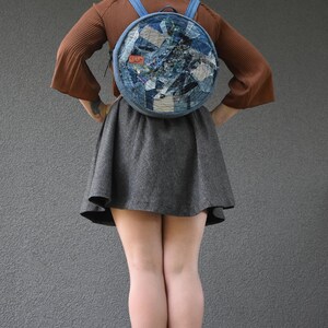 Recycled Backpack, Blue Denim Fabric Backpack, Round Shoulder Bag ...