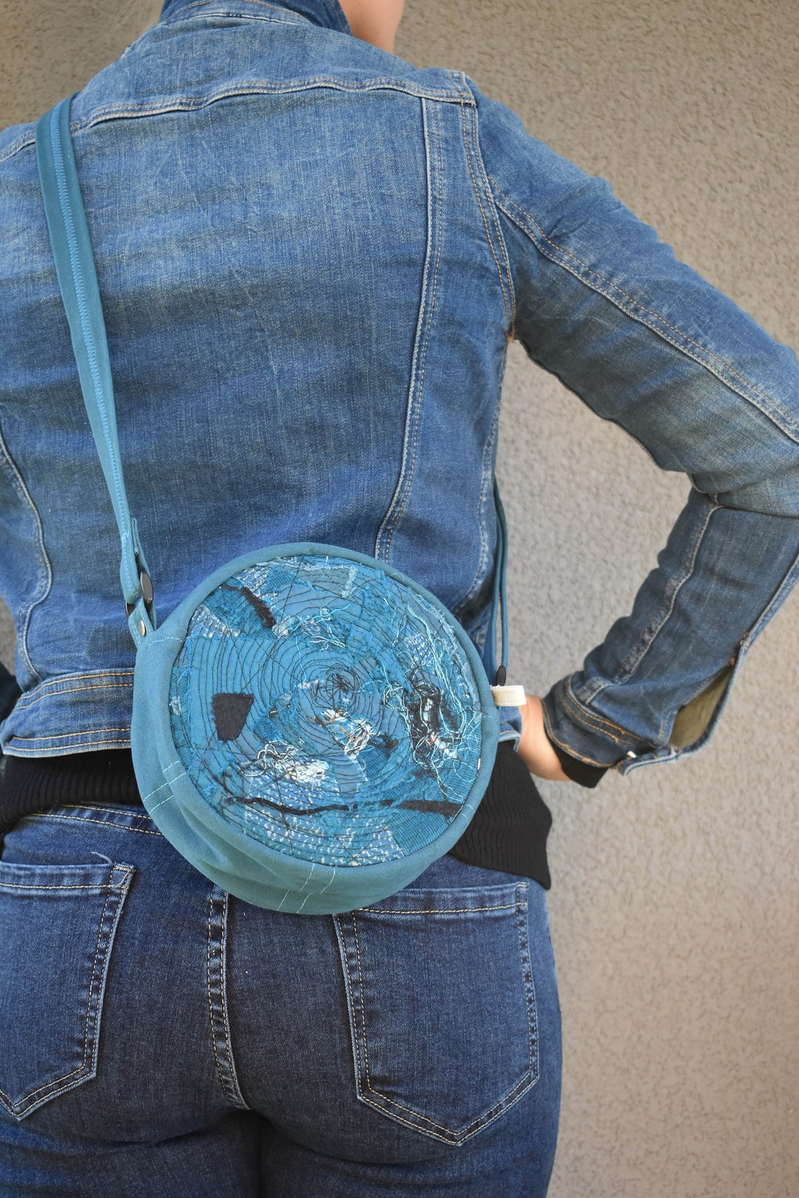 Round Mini Shoulder Purse, Dark Turquoise Small Circle Bag, One of a ...