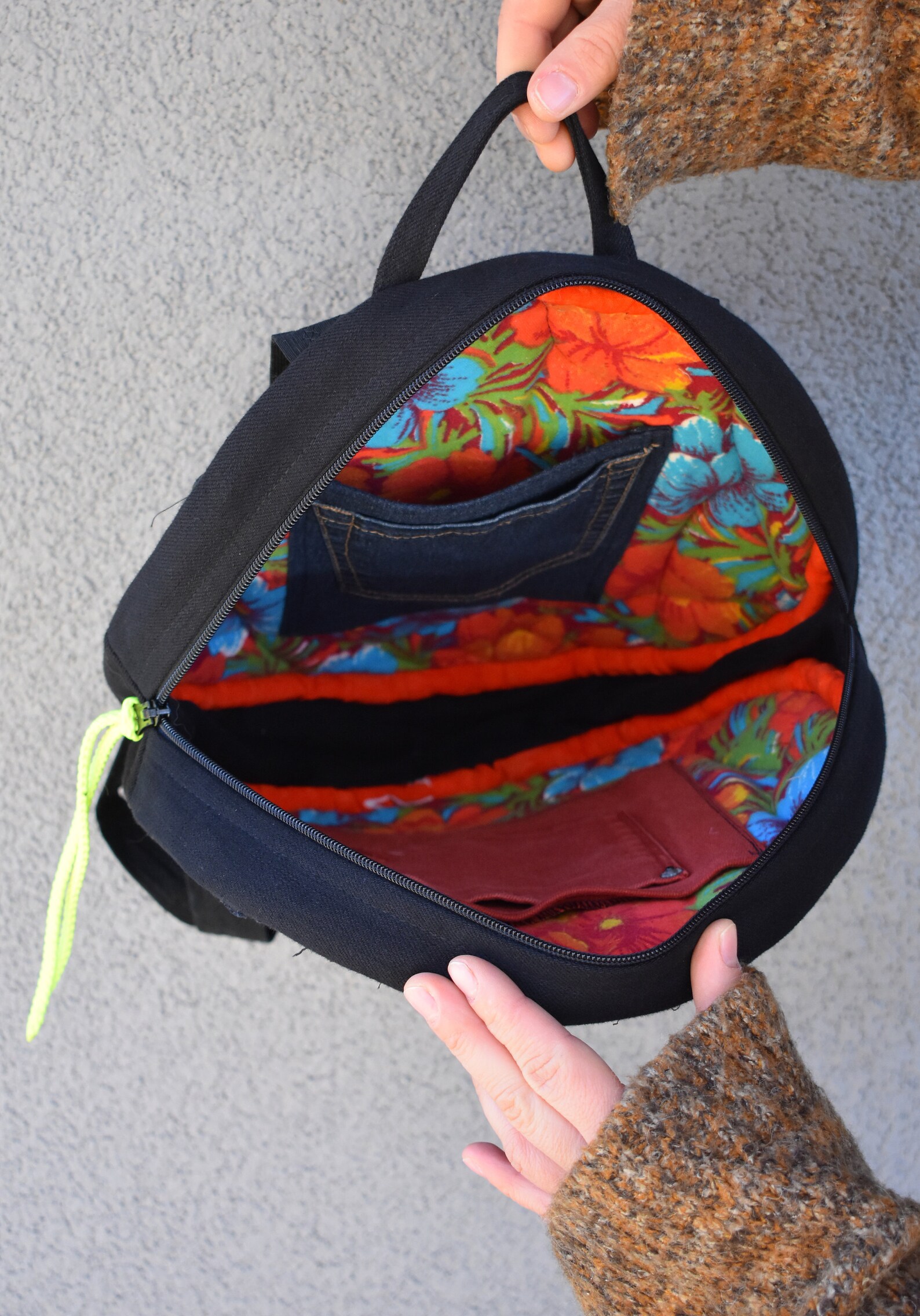 Upcycled Backpack, Sustainable Fabric Backpack, Medium-small Round ...
