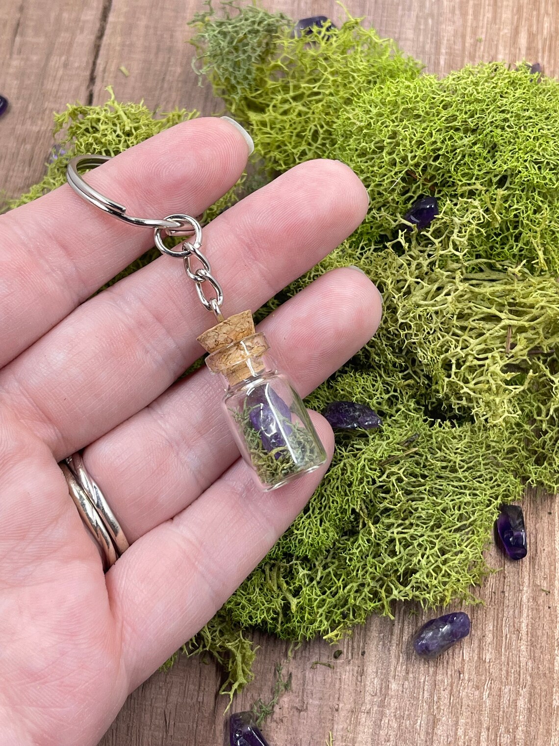 Amethyst Mini Bottle Keychain| Wish Bottles | Keychain | Mini Glass Jar ...