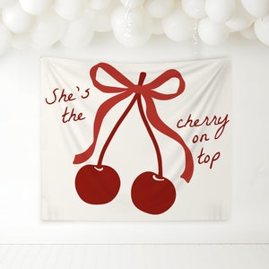 Cherry on Top Backdrop Coquette Bow Cherry Birthday Party Banner Bow ...