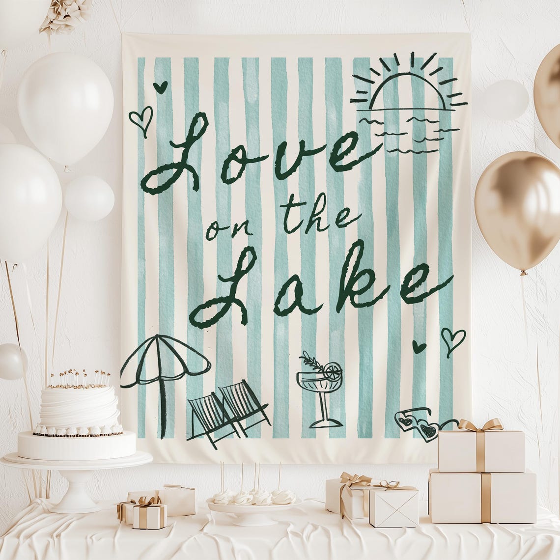 Love on the Lake Backdrop | Love on the Lake Bachelorette Party Fabric ...