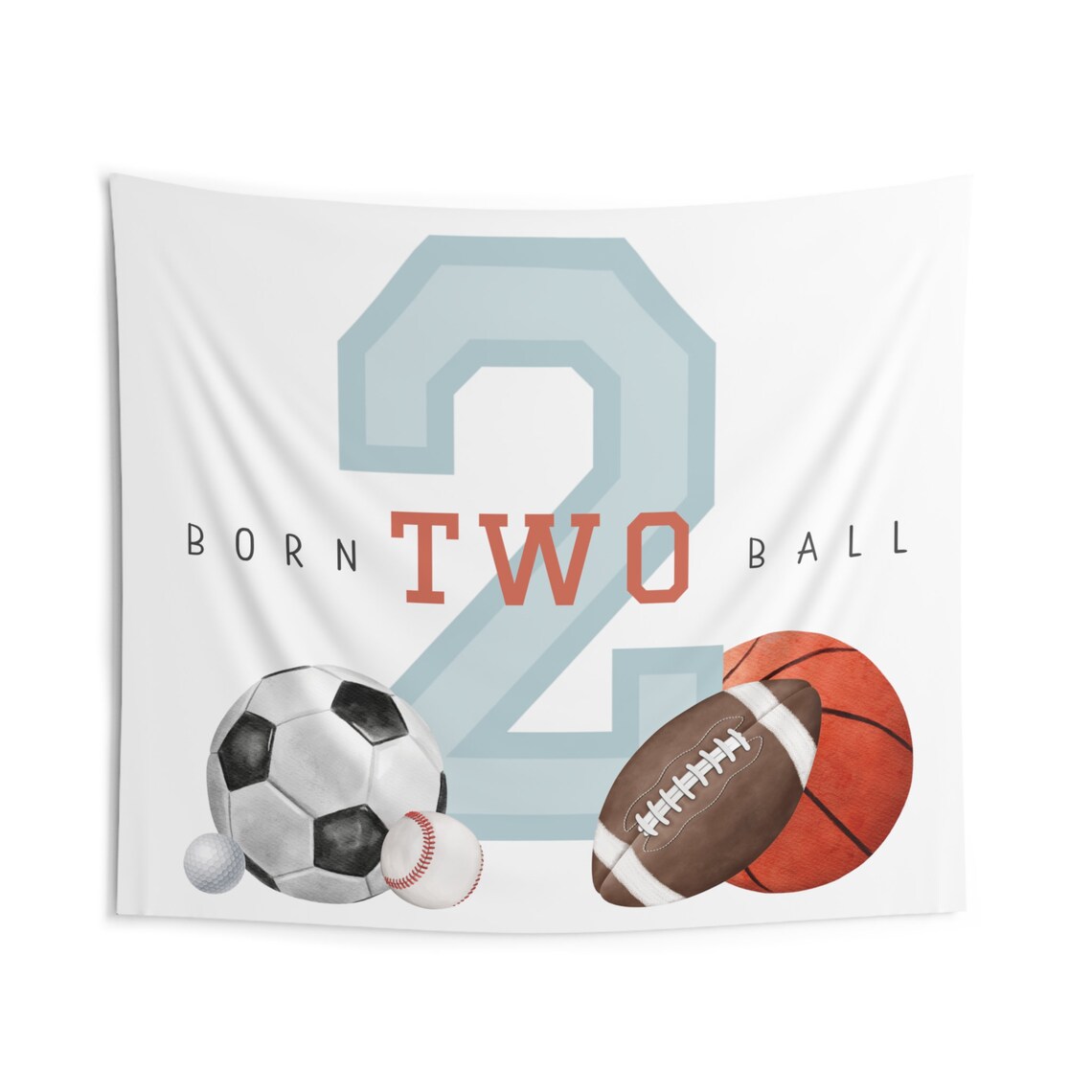 Born TWO Ball Birthday Backdrop | Boy Born 2 Ball Sports Birthday Party ...