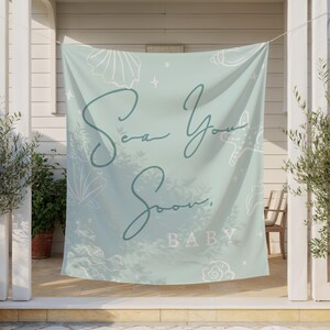 Sea You Soon, Baby Backdrop | Seashell Baby Shower Fabric Banner Decor ...