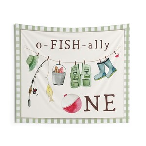 O-fish-ally ONE Birthday Backdrop | Fishing Birthday Fabric Banner ...