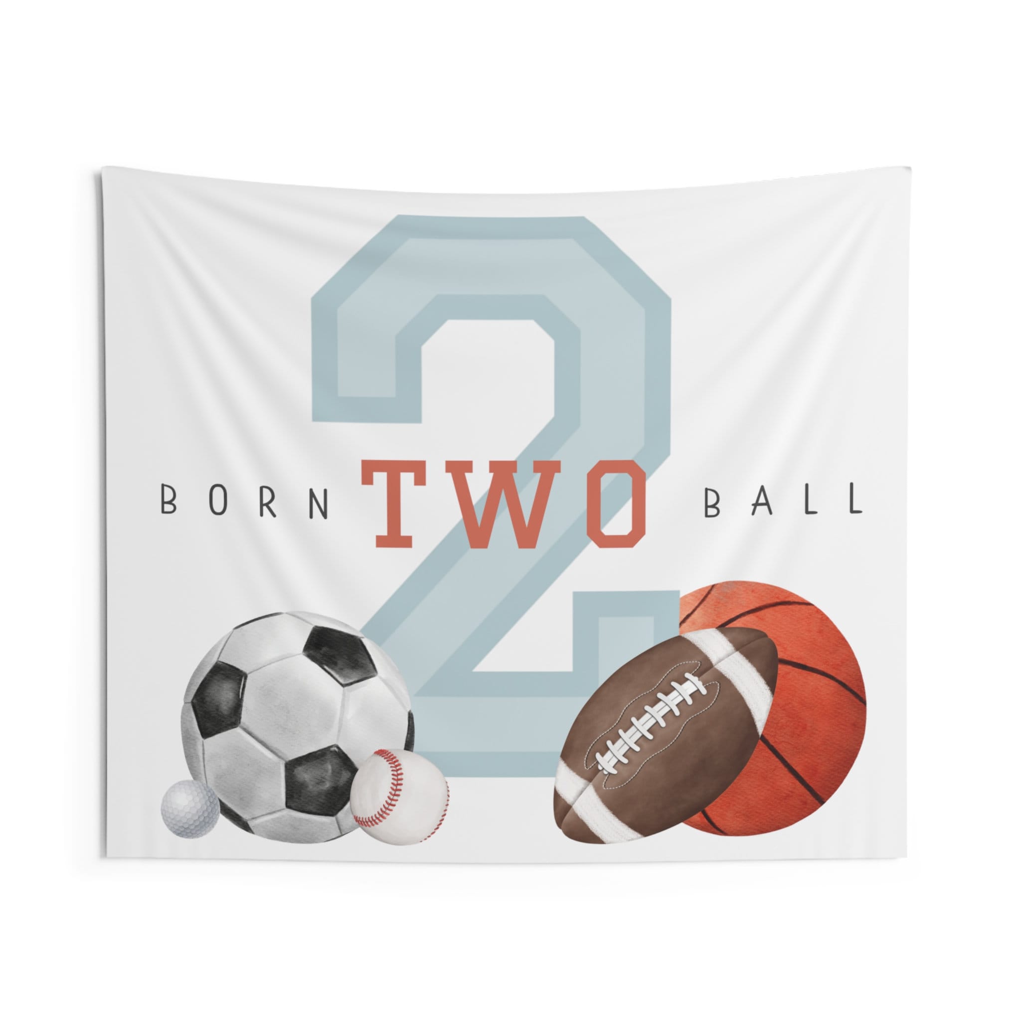 Born TWO Ball Birthday Backdrop Boy Born 2 Ball Sports Birthday Party ...