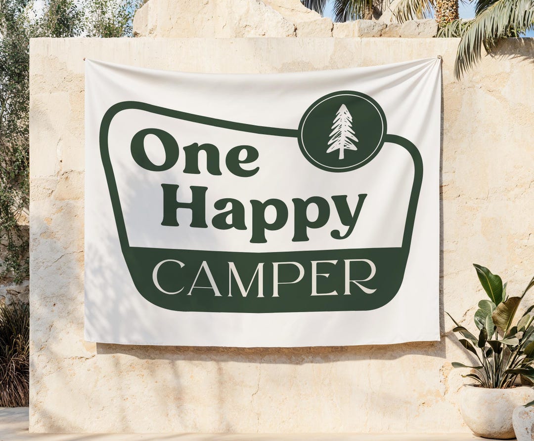 One Happy Camper Backdrop | Camping 1st Birthday Party Fabric Banner ...