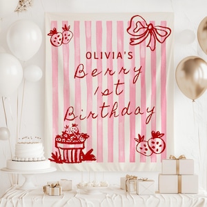 Personalized Berry 1st Birthday Backdrop | Strawberry Birthday Party ...
