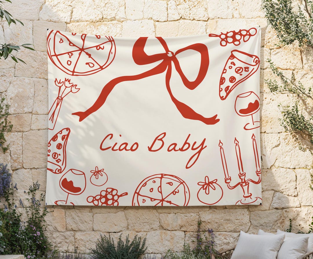 Ciao Baby Backdrop | Hand Drawn Italian Pizza Baby Shower Decor | Pizza ...