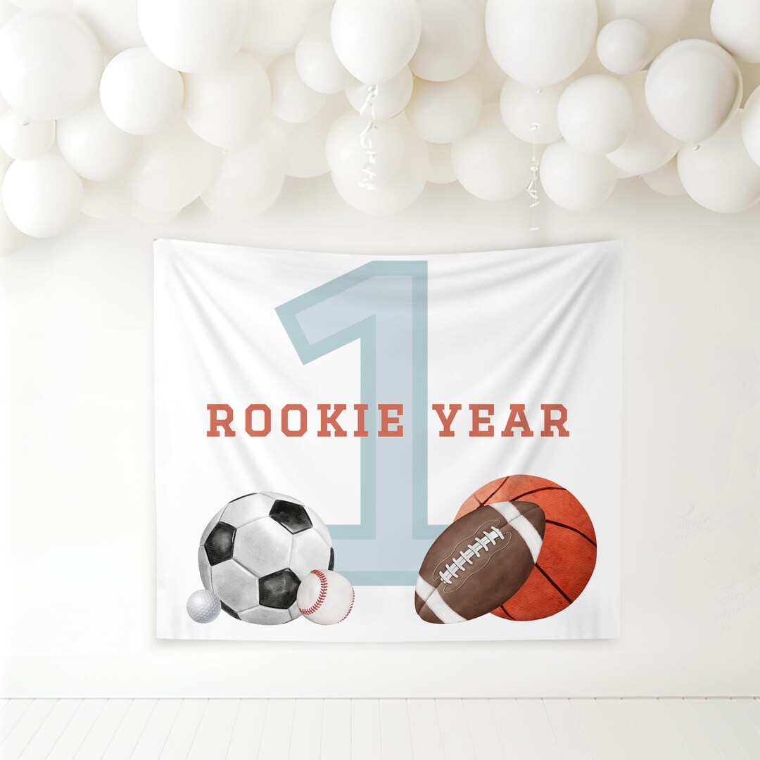 Rookie Year 1st Birthday Backdrop | Boy Sports Birthday Party Decor ...
