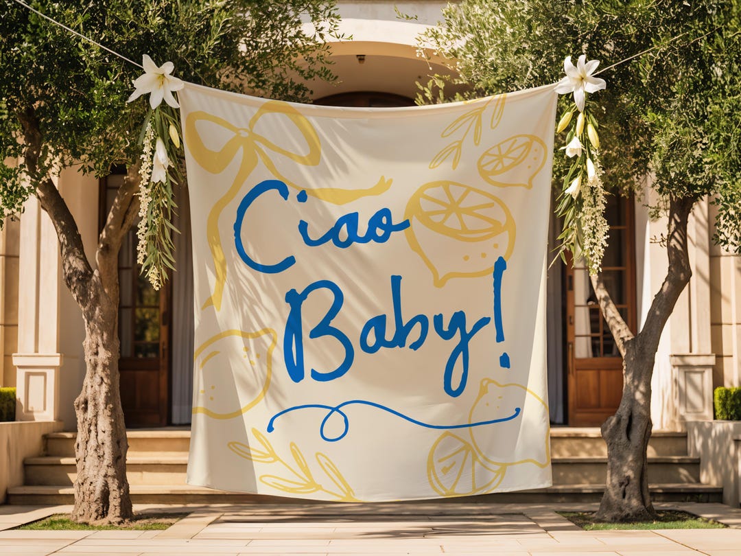 Ciao Baby Shower Backdrop | Lemon Baby Shower Fabric Banner Decor ...