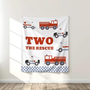 Two the Rescue Birthday Backdrop | Emergency Vehicle Birthday Party ...