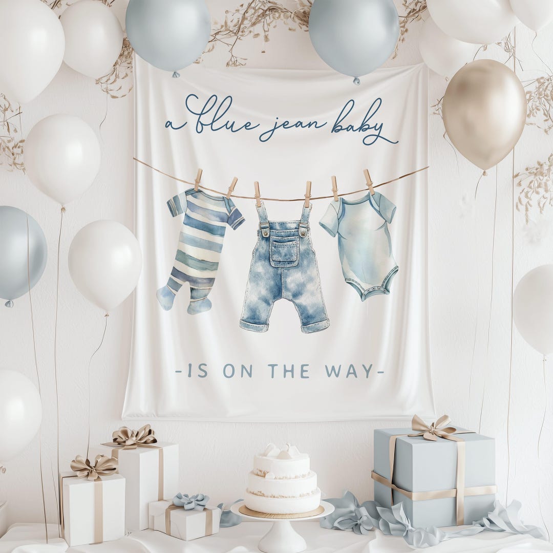 Blue Jean Baby Shower Backdrop | Denim Baby Shower Fabric Banner Decor ...