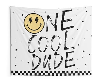 One Happy Dude Birthday Backdrop Blue Happy Face 1st Birthday Banner ...