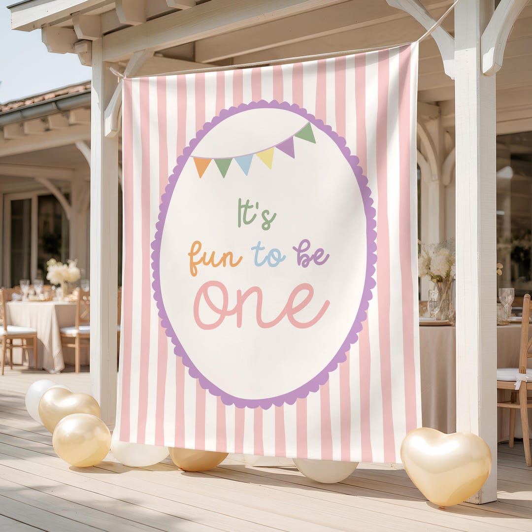 It's Fun to Be One Birthday Backdrop - Girl 1st Birthday Theme Banner ...