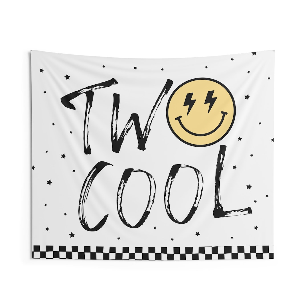 Two Cool 2nd Birthday Backdrop | Lightning Bolt Eyes Smile Face Second ...