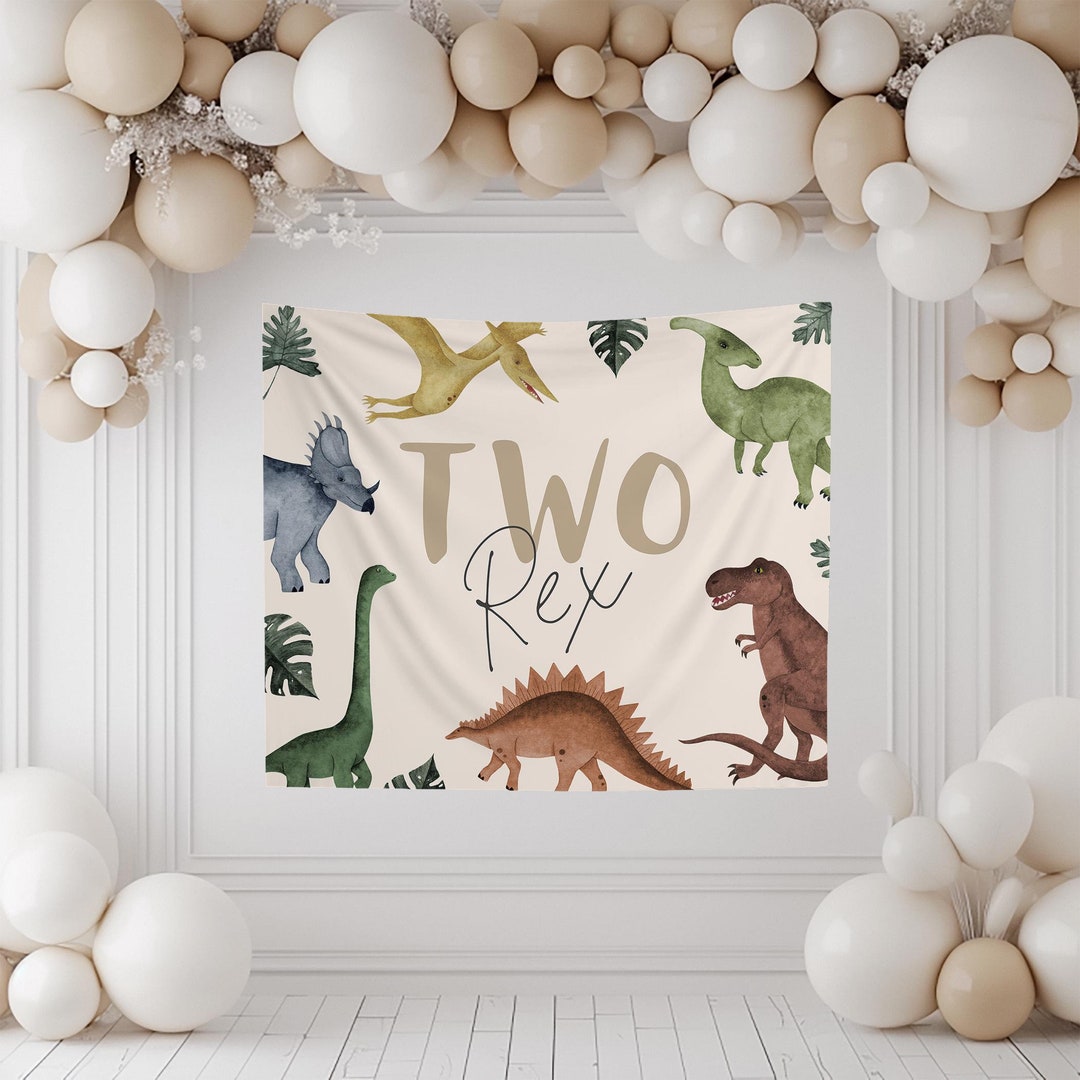 Dinosaur 2nd Birthday Backdrop | Dino TWO Rex Birthday Party Decor ...