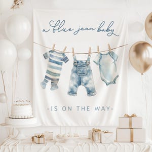 Blue Jean Baby Shower Backdrop | Denim Baby Shower Fabric Banner Decor ...
